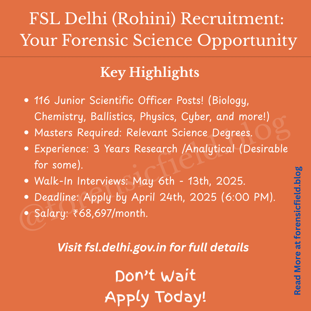 Forensic Science Laboratory, Delhi, Announces Recruitment for Junior ...